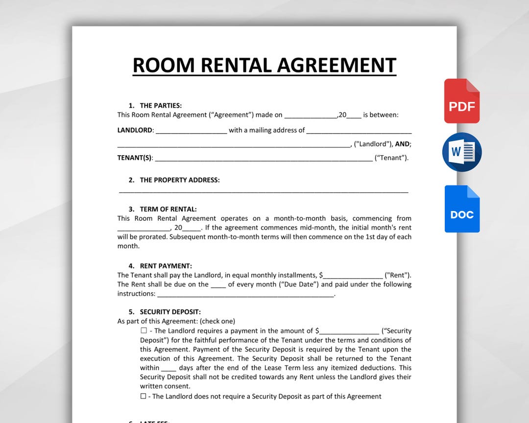 Printable Room Rental Agreement Template. Editable Room Tenancy ...