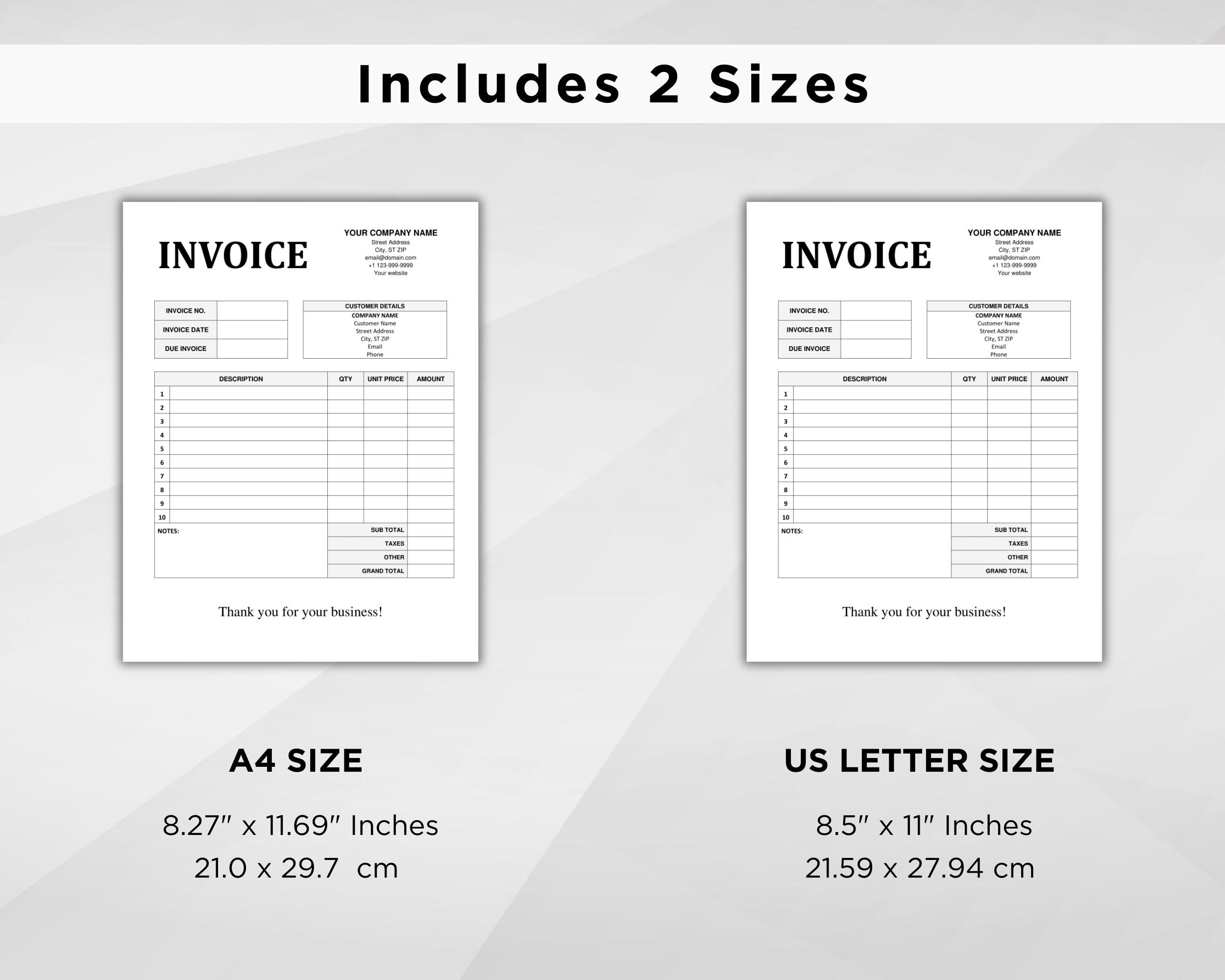 Editable Invoice Template | Small Business Billing Form | Custom ...