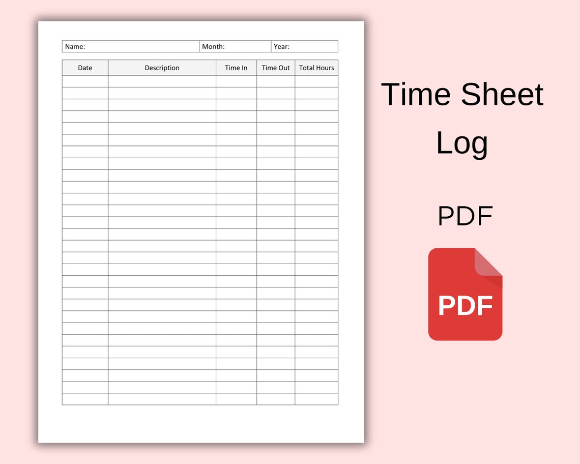 Time Sheet Log Printable. Time Keeping Log. Timesheet Log. Time Spent ...