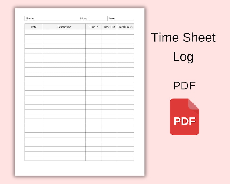 Time Sheet Log Printable. Time Keeping Log. Timesheet Log. Time Spent ...