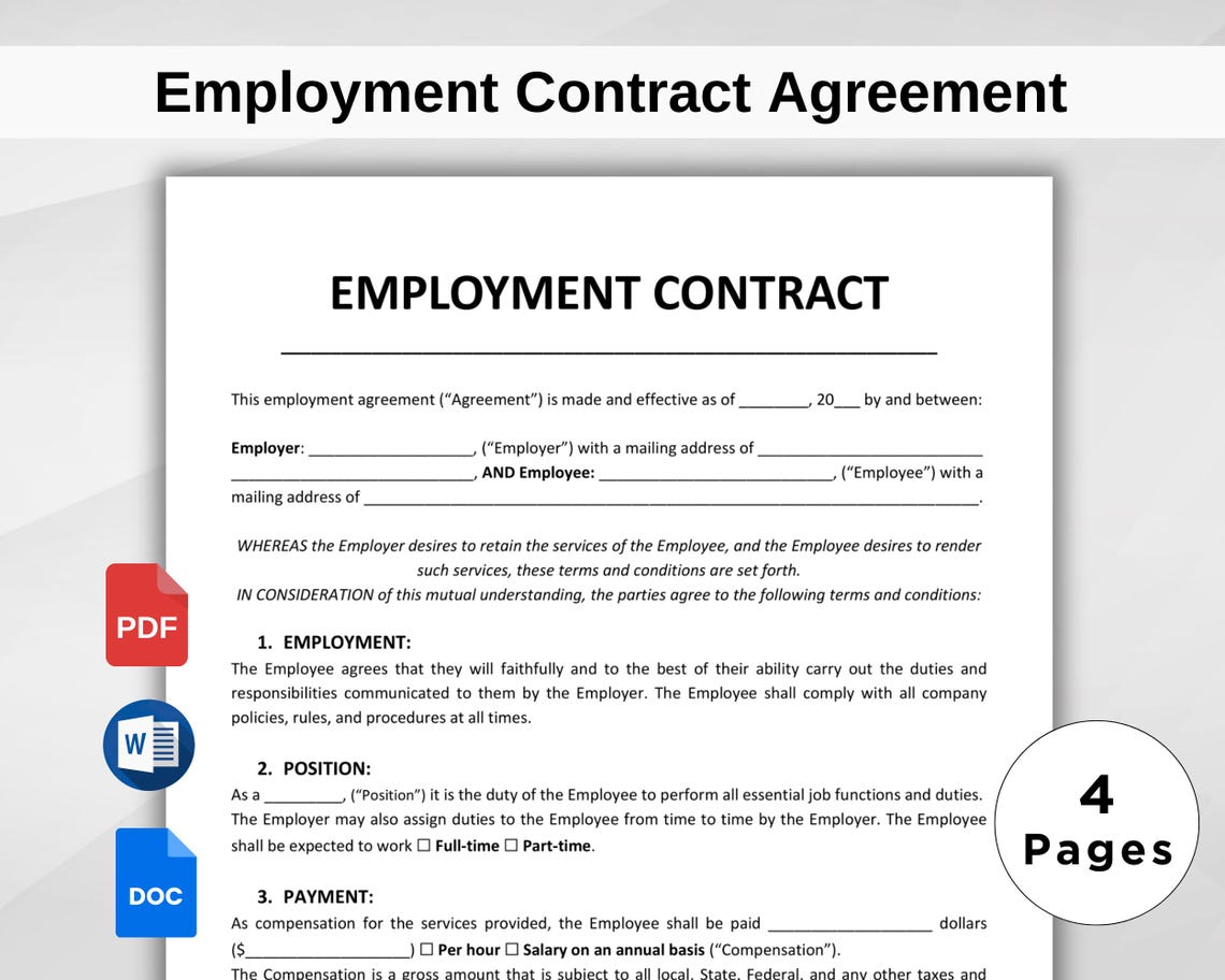 Employment Contract Agreement. Employment Service Contract Templates ...