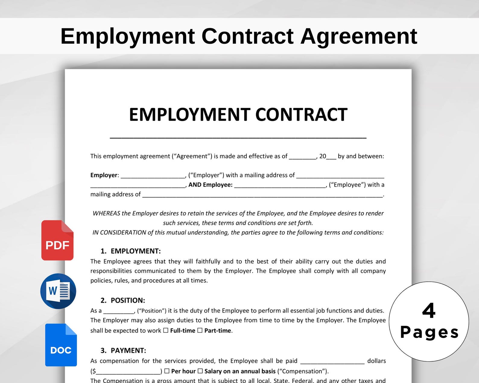 Employment Contract Agreement. Employment Service Contract Templates ...