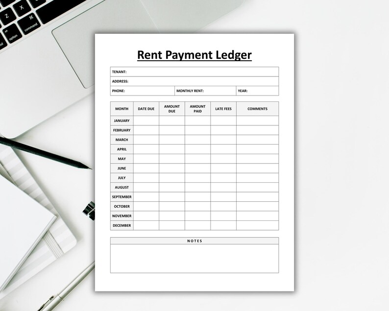 Rent Payment Ledger Template, Printable Rental Payment Tracker, Monthly ...