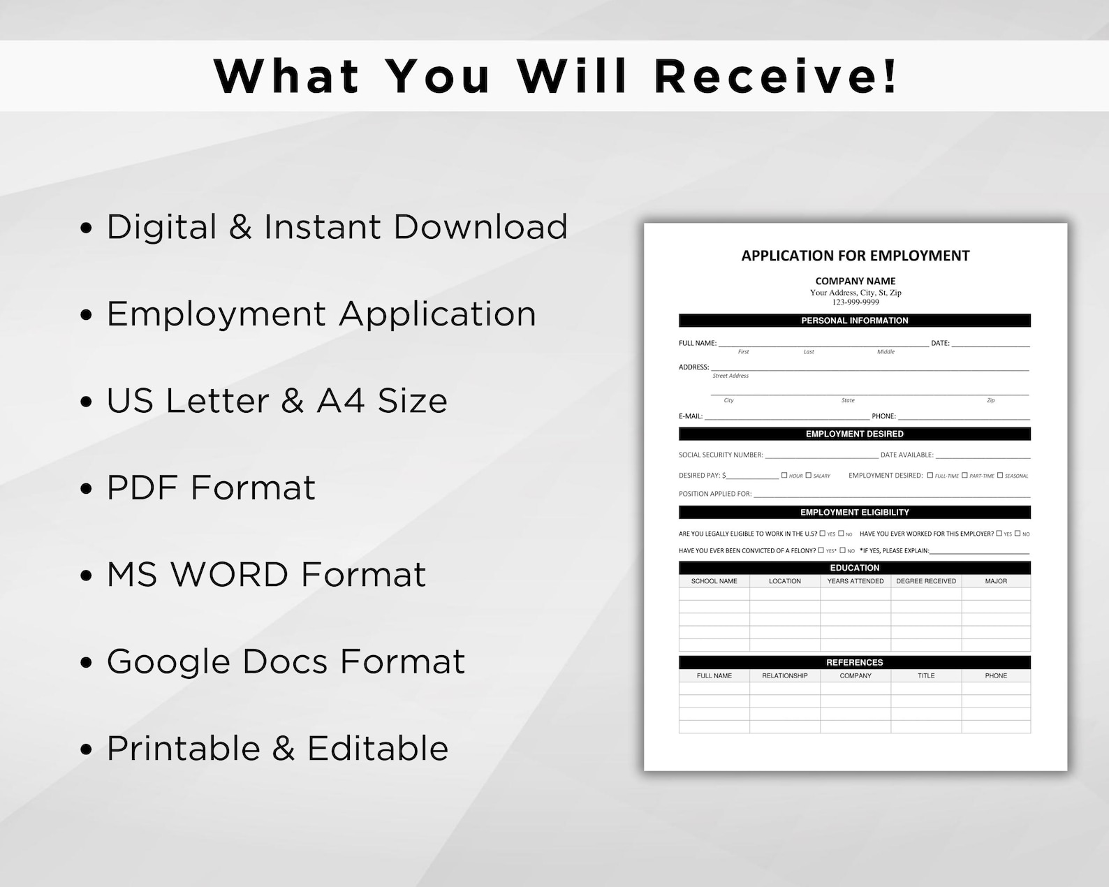 Printable Job Application Template. HR Template. Recruitment Selection ...