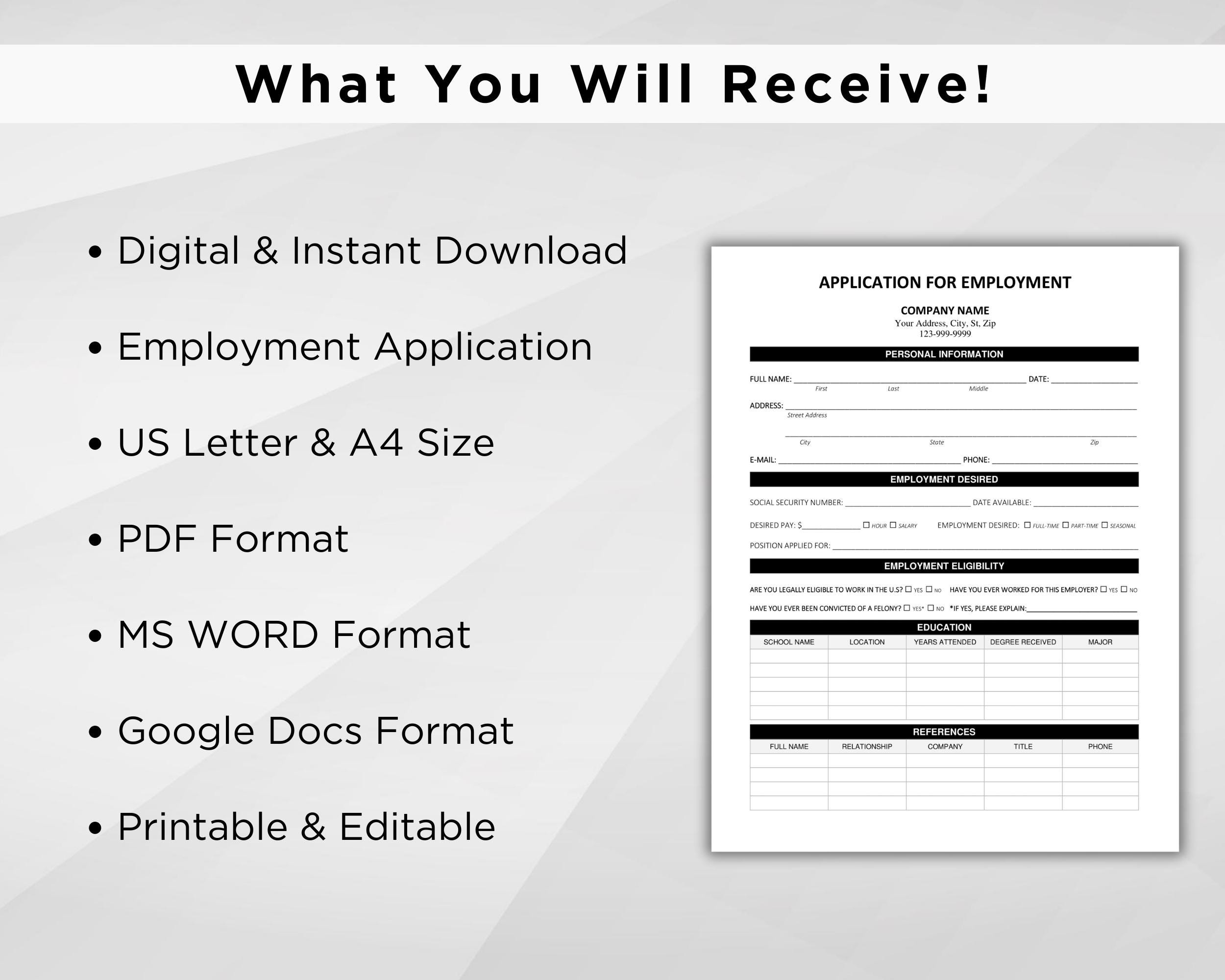 Printable Job Application Template. HR Template. Recruitment Selection ...