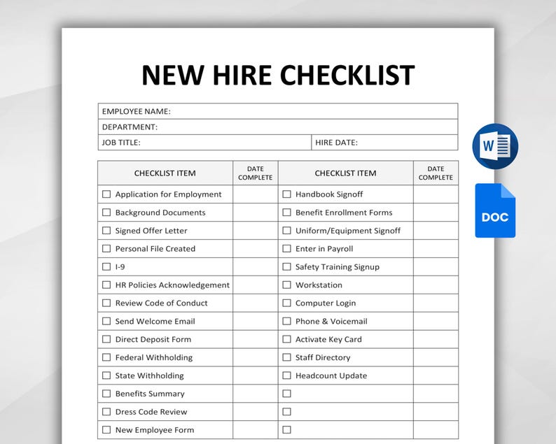New Hire Checklist Template. New Employee Checklist. Employee ...