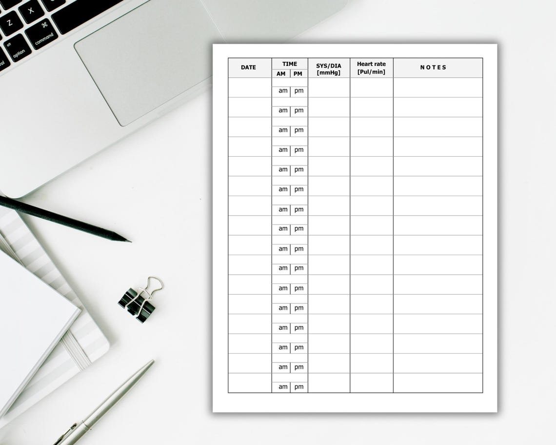 Printable Blood Pressure Log. High Blood Pressure Tracker. Daily BP ...
