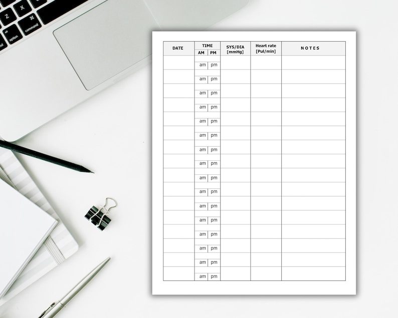 Printable Blood Pressure Log. High Blood Pressure Tracker. Daily BP ...