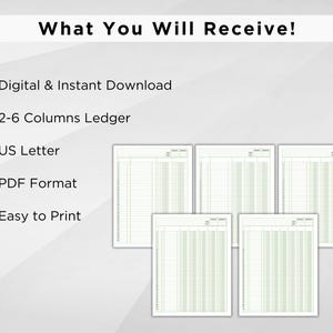 Accounting Ledger. 2-6 Columns Ledger. Columnar Paper. Digital Ledger ...