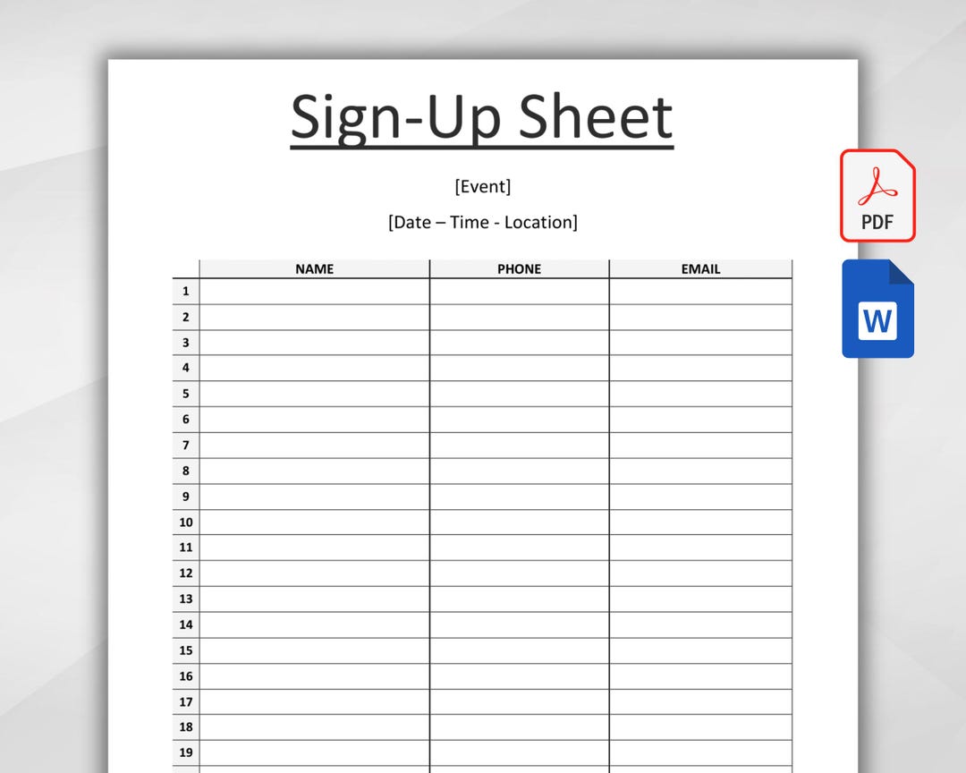 Editable Sign up Sheet. Sign up Template. Event Sign up Sheet ...