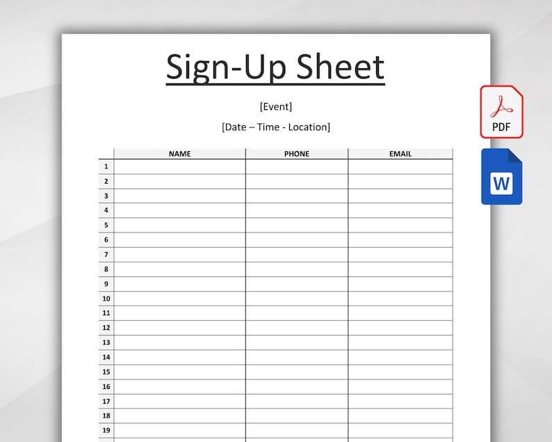 Editable Sign up Sheet. Sign up Template. Event Sign up Sheet ...