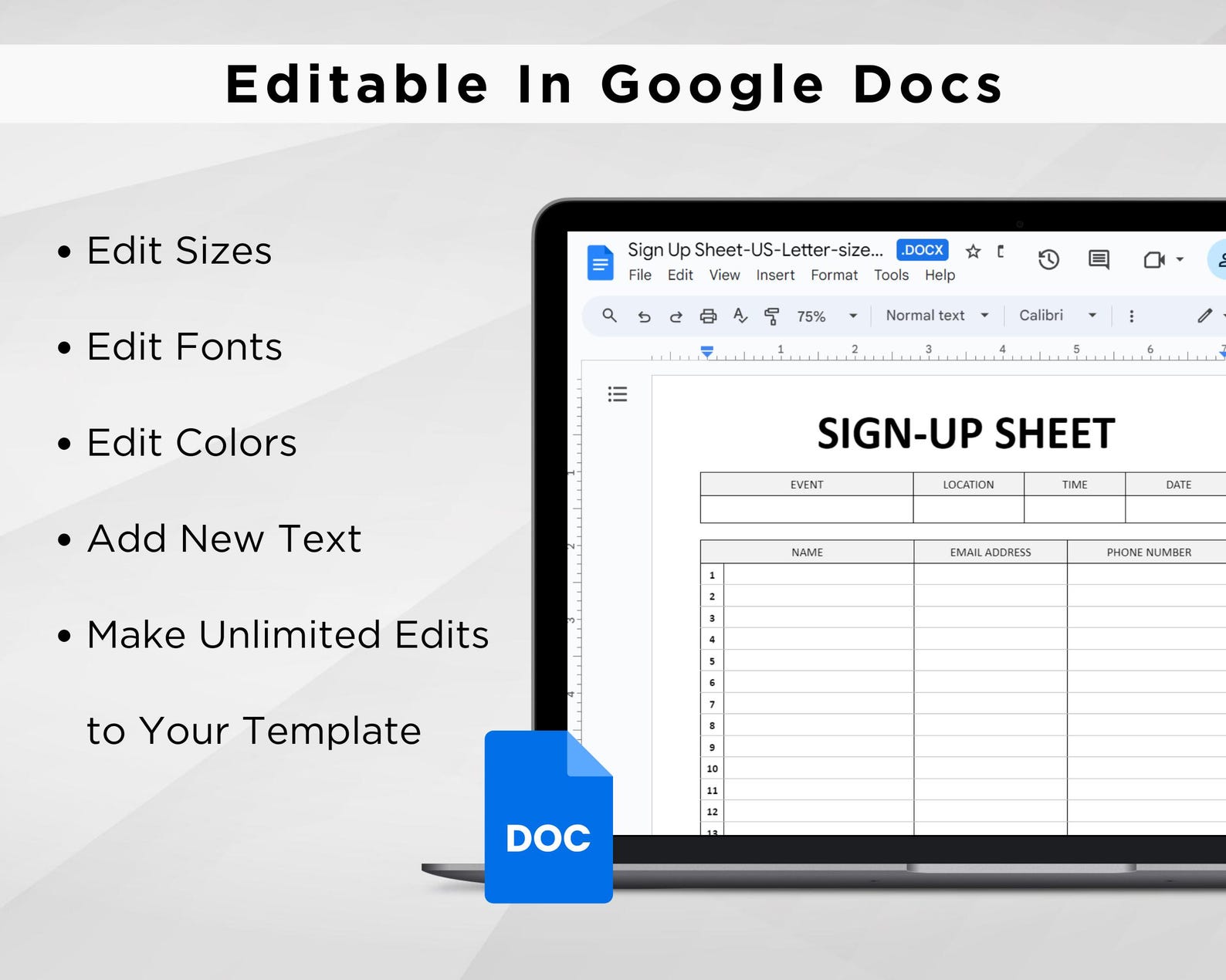 Printable Sign up Sheet. Editable Sign up Template. Event Sign Up. Sign ...