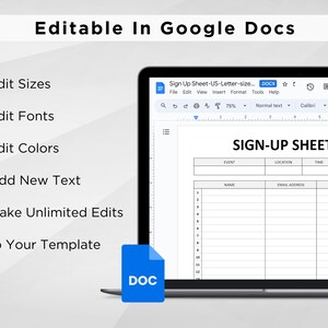 Printable Sign up Sheet. Editable Sign up Template. Event Sign Up. Sign ...