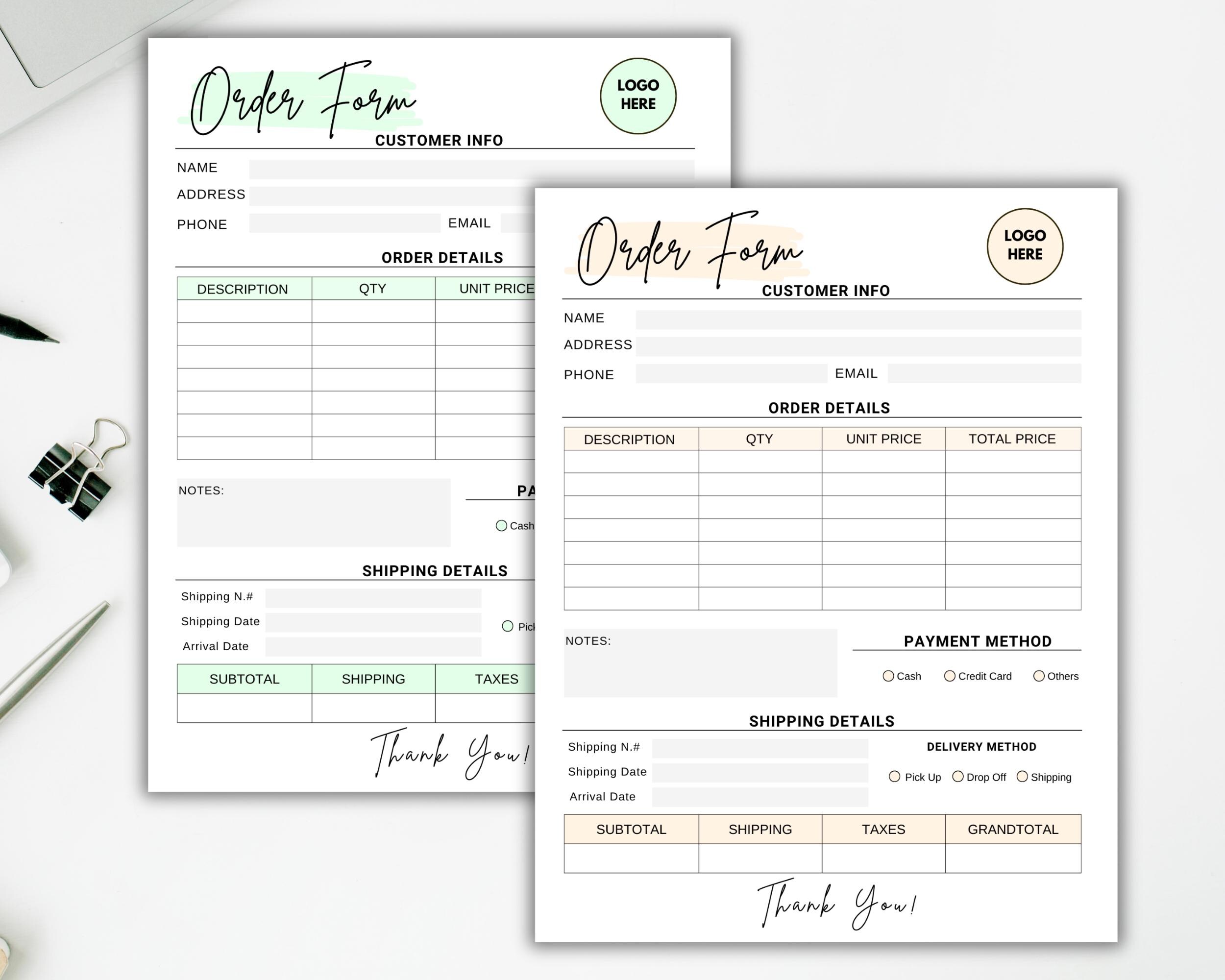 Order Form Template Small Business Editable | Order Forms | Custom ...
