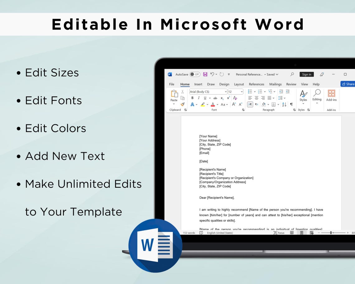 Printable Personal Reference Letter Template. Letter of Recommendation ...