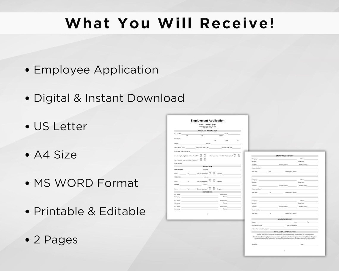Printable Employee Application. Job Application Template. Application ...