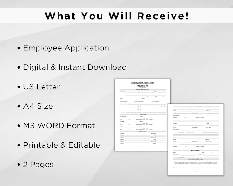 Printable Employee Application. Job Application Template. Application ...