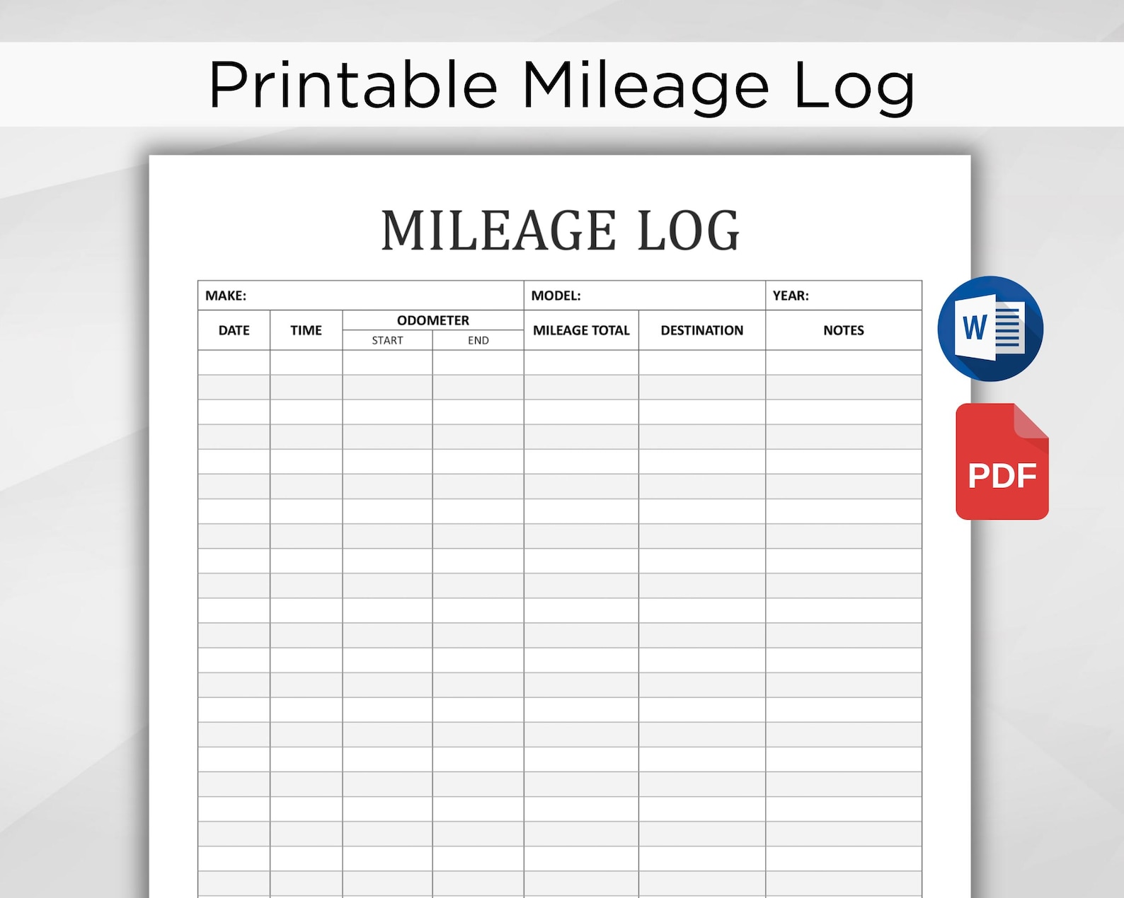 Mileage Tracker. Printable Mileage Log. Work Trip Miles Tracker. Business Mileage Log. Monthly ...
