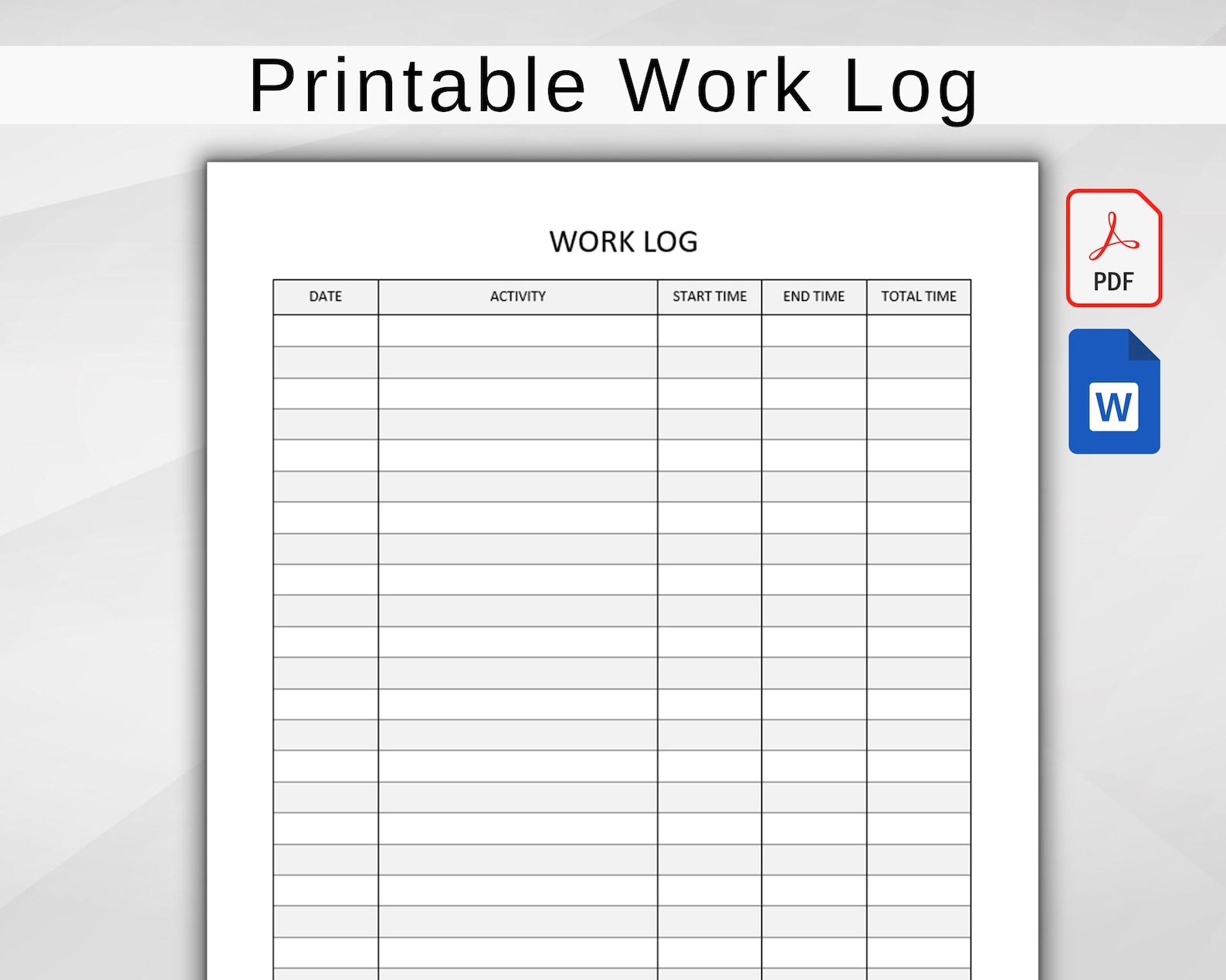 Work Log Printable. Time Sheet Log. Time Tracker. Working Hours Log ...