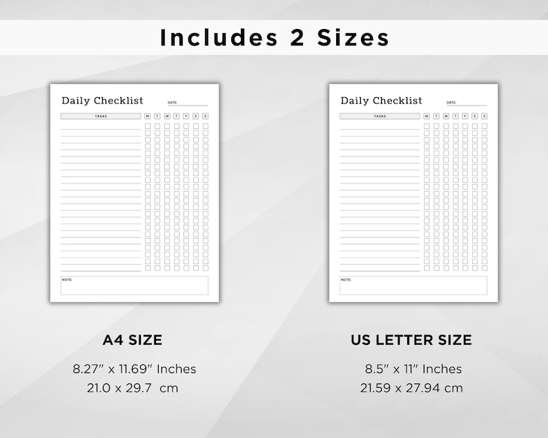 Printable Daily Checklist. Daily Task Checklist Template. Print at Home Weekly Habits. Weekly to ...