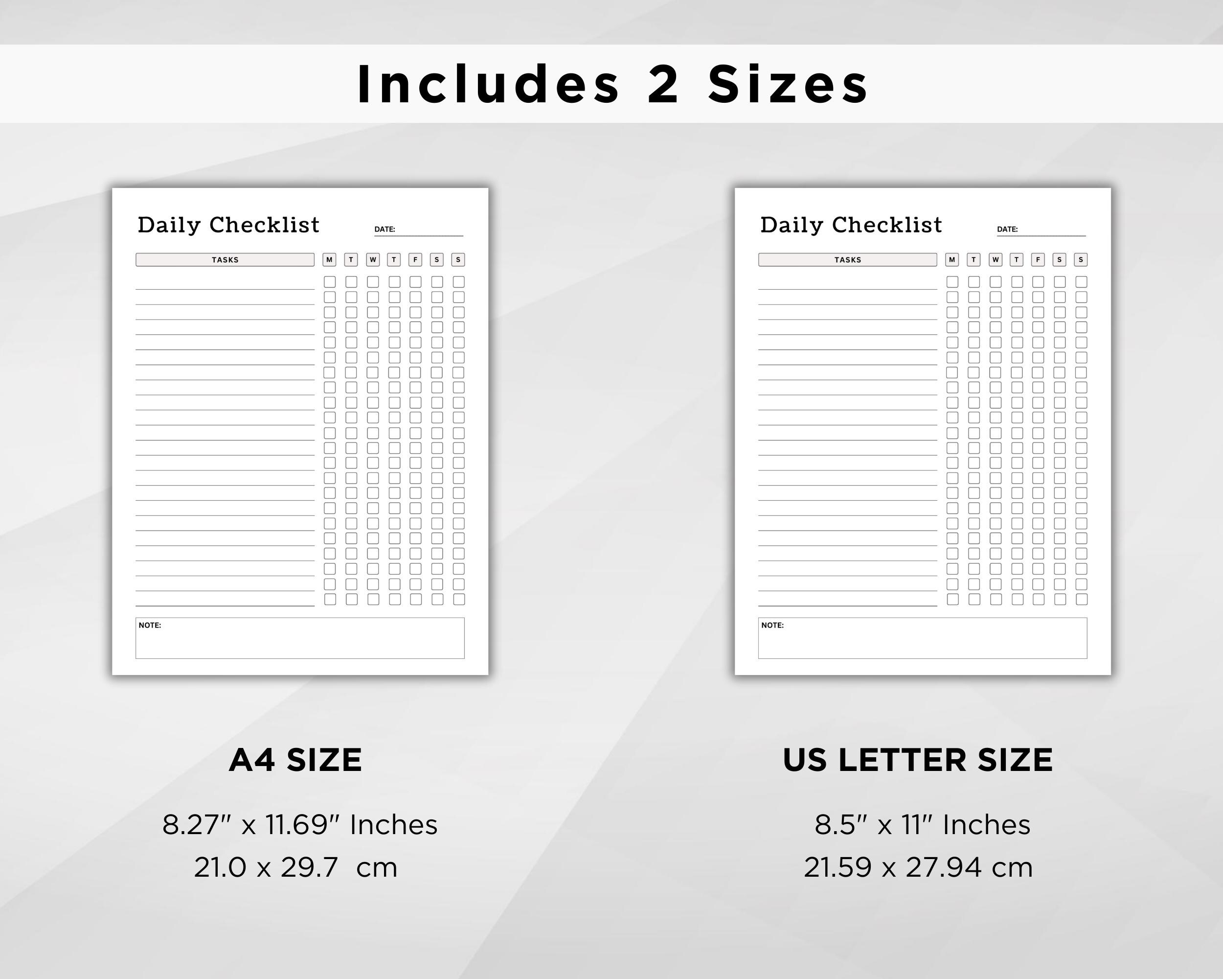 Printable Daily Checklist. Daily Task Checklist Template. Print at Home ...