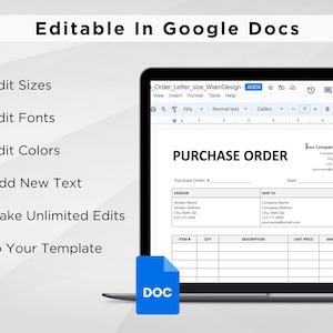 Editable Purchase Order Template | Printable PO Form for Small Business ...