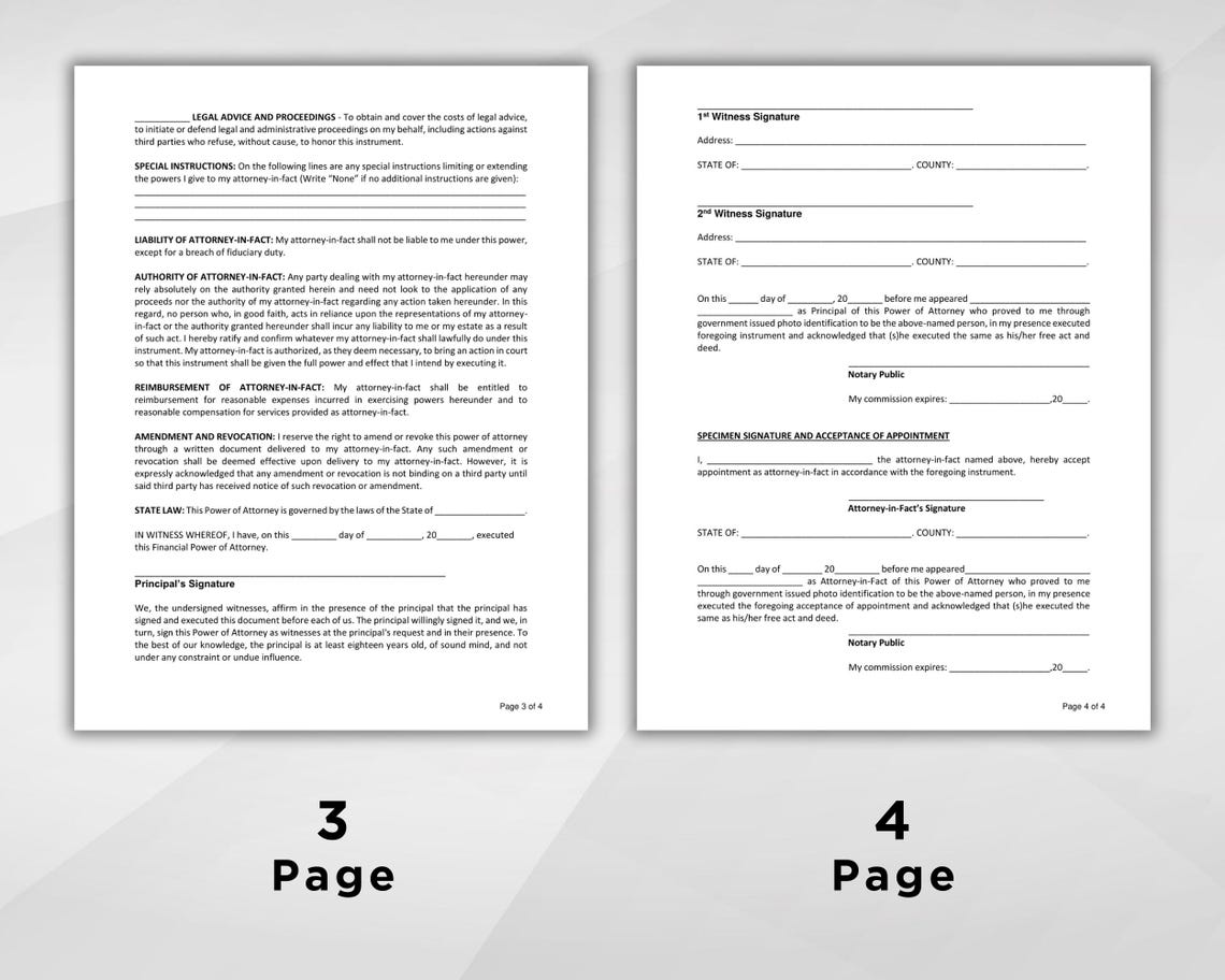 Durable Financial Power of Attorney Template. Printable POA Form ...