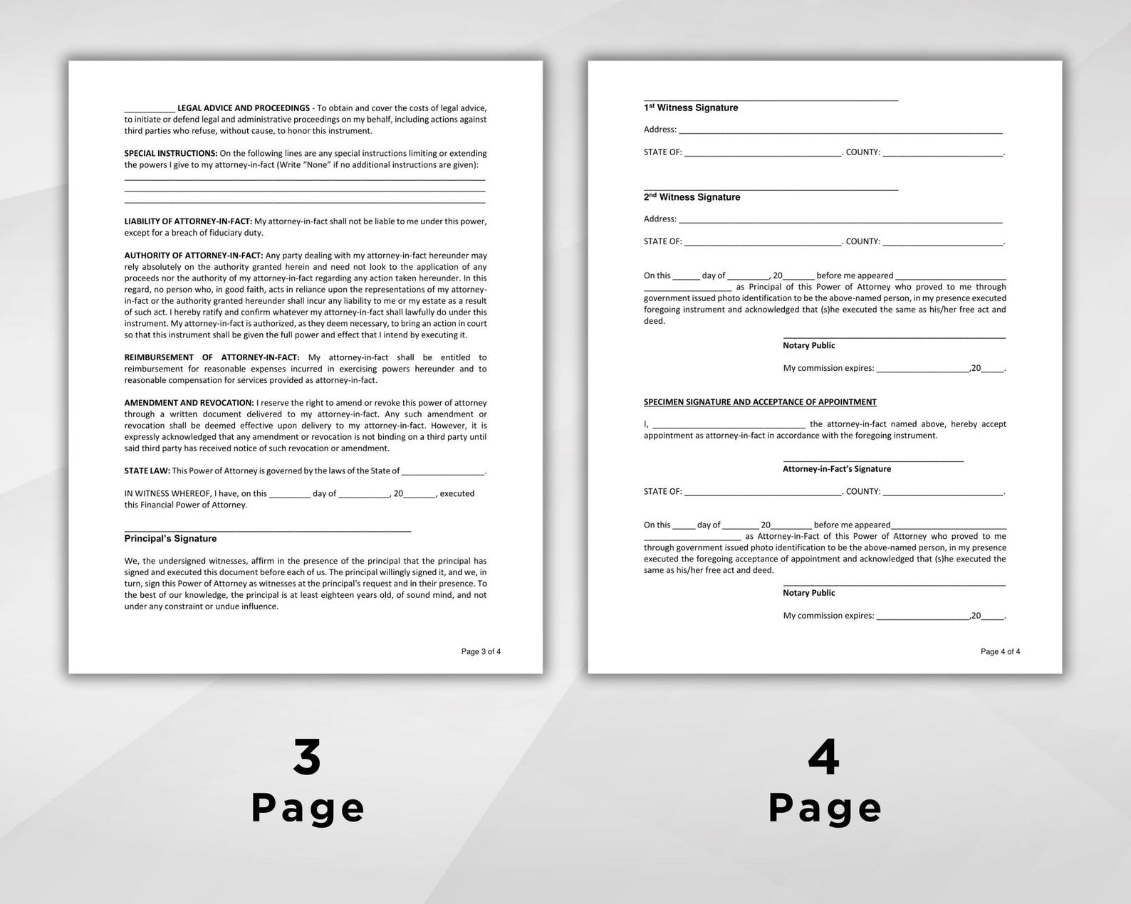 Durable Financial Power of Attorney Template. Printable POA Form ...