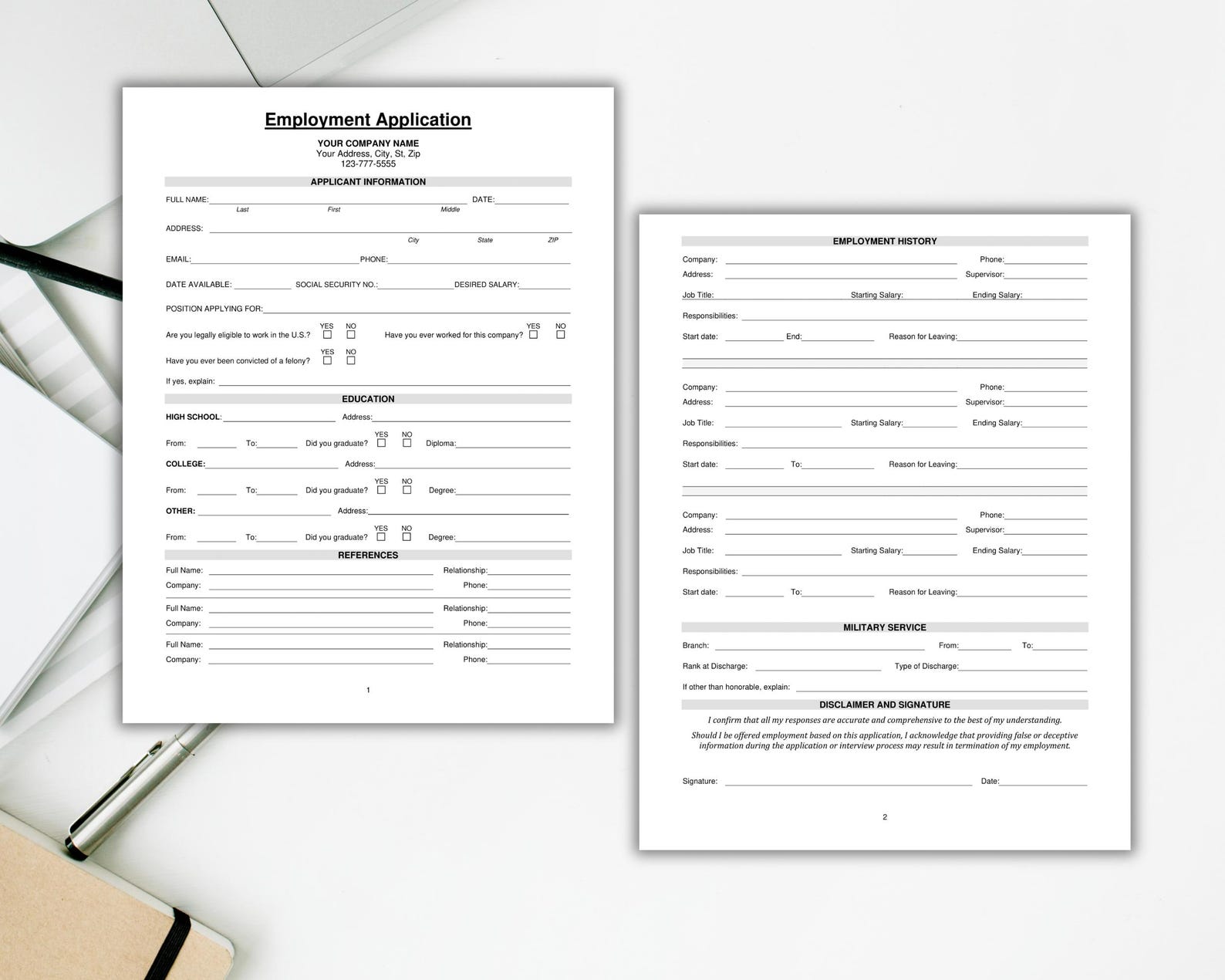 Printable Employee Application. Job Application Template. Application ...