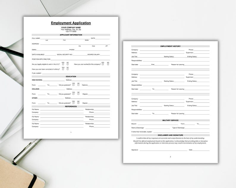 Printable Employee Application. Job Application Template. Application ...