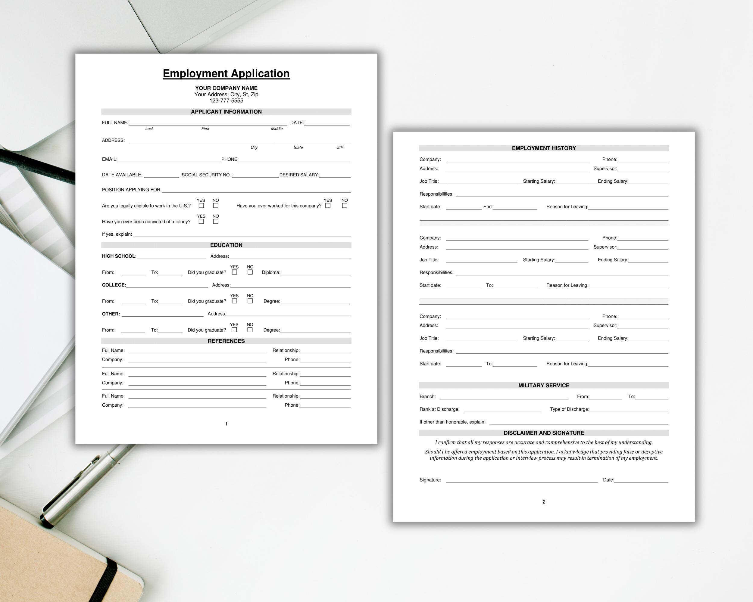 Printable Employee Application. Job Application Template. Application ...