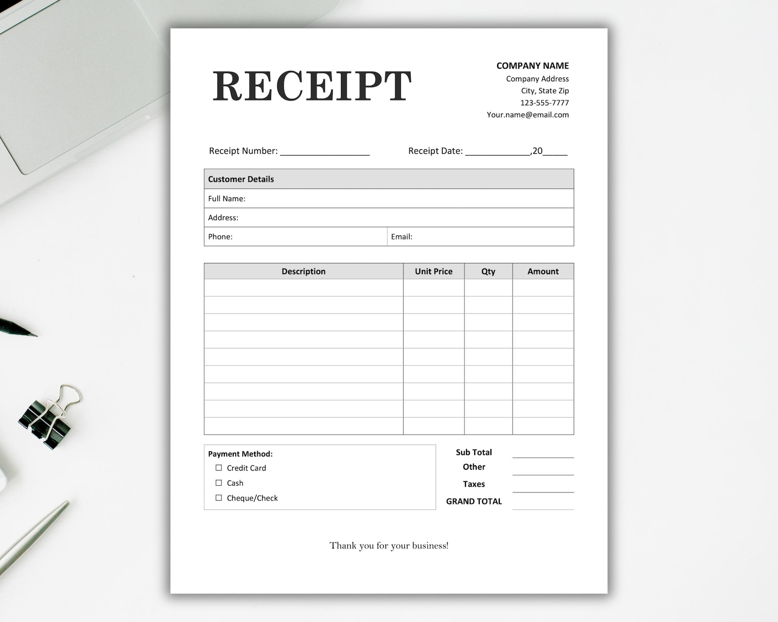 Receipt Template. Small Business Digital Receipt. Receipt Form ...