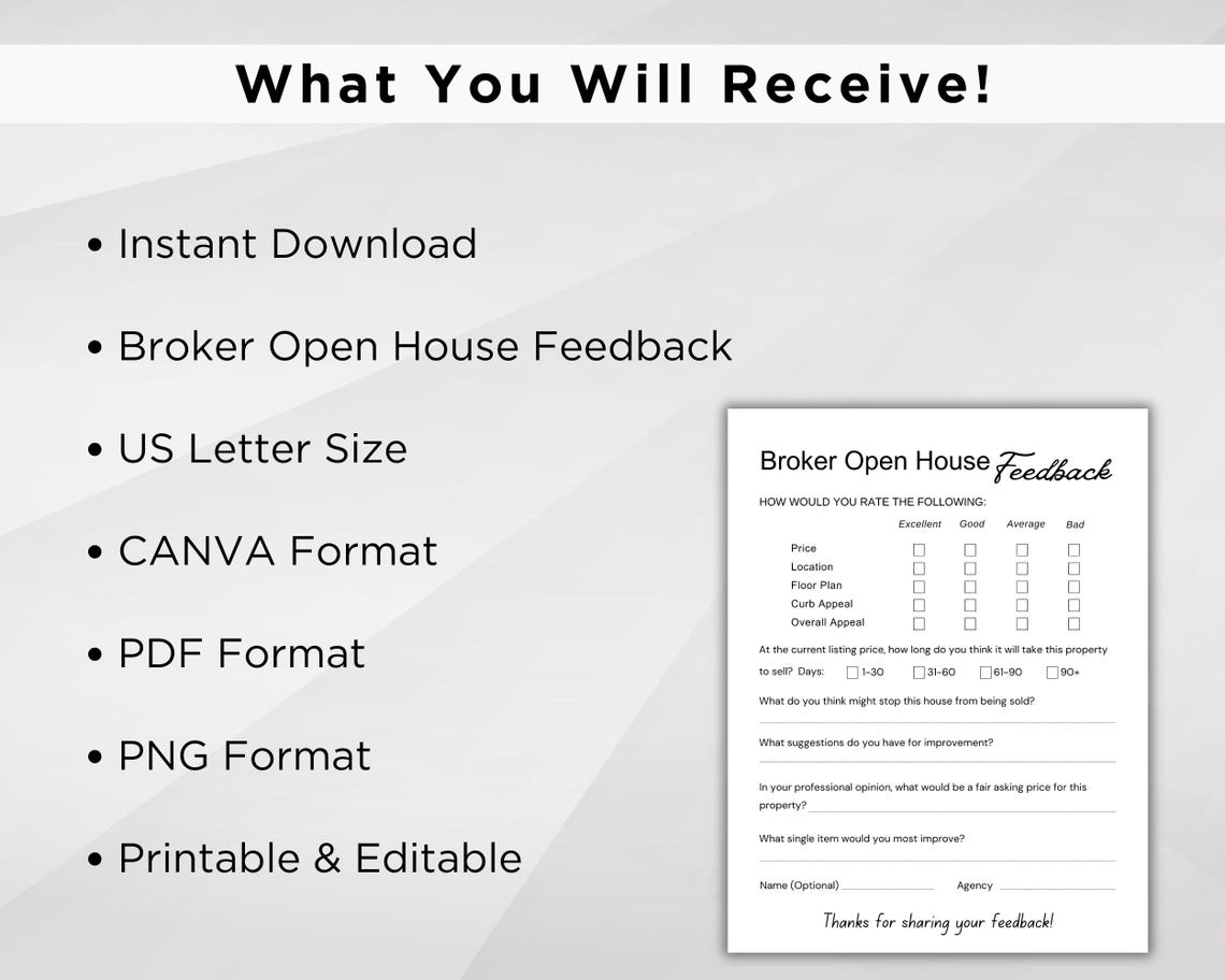 Broker Open House Feedback Form. Real Estate Agent Open House Feedback ...
