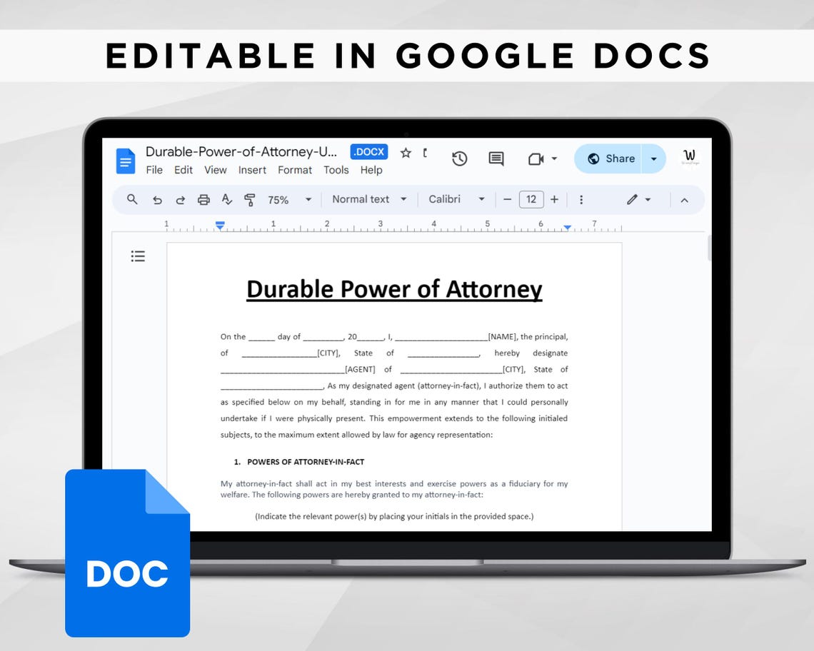 Durable Power of Attorney Template. Printable Durable Power of Attorney ...