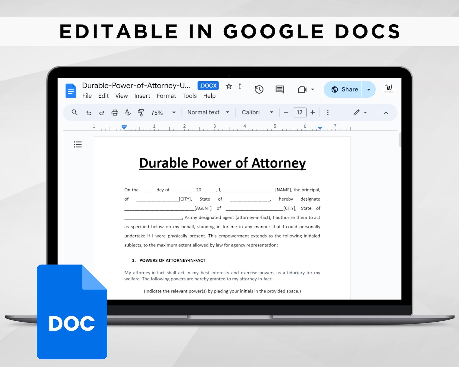 Durable Power of Attorney Template. Printable Durable Power of Attorney ...