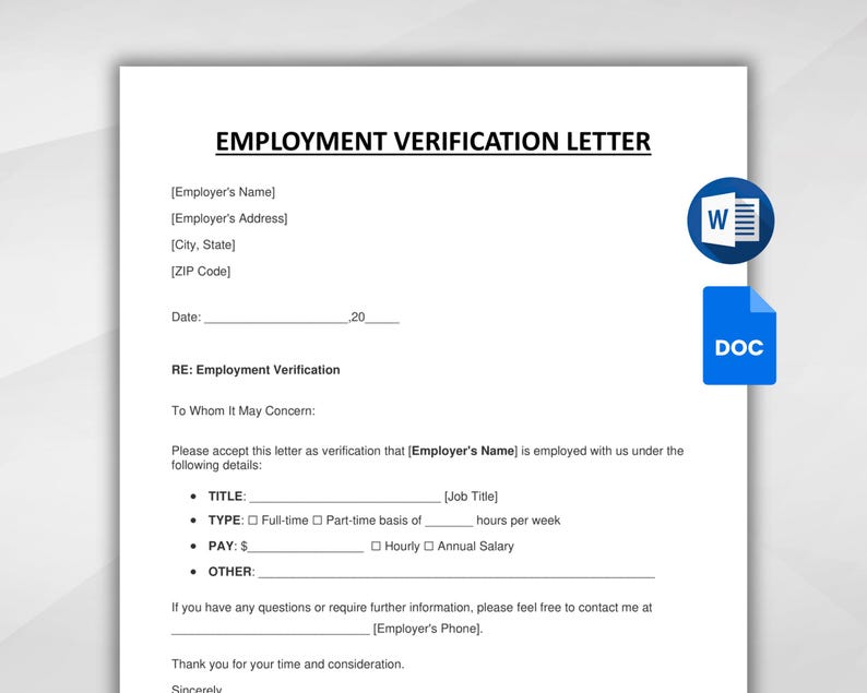 Employment Verification Letter Template. Employment Verification Letter ...