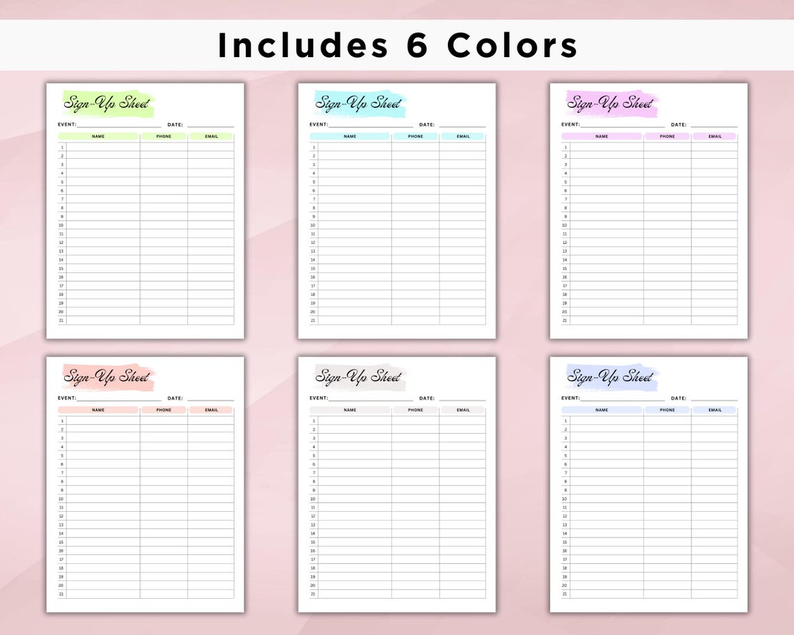 Editable Sign up Sheet Template. Printable Sign up Template. Sign up ...