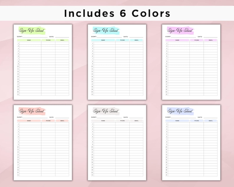 Editable Sign up Sheet Template. Printable Sign up Template. Sign up ...