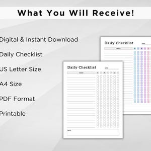 Printable Daily Checklist. Daily Task Checklist Template. Print at Home Weekly Habits. Weekly to ...