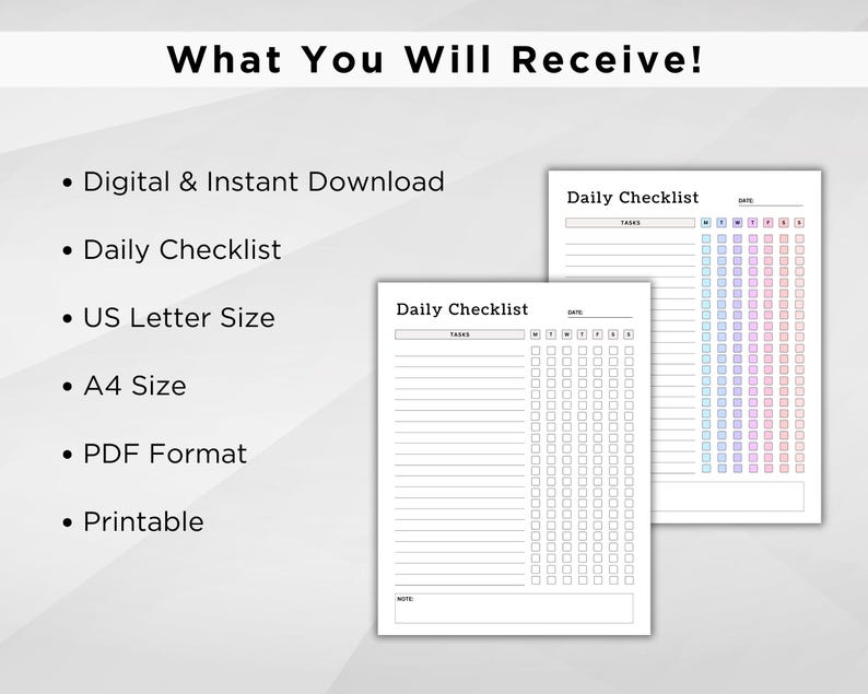 Printable Daily Checklist. Daily Task Checklist Template. Print at Home ...