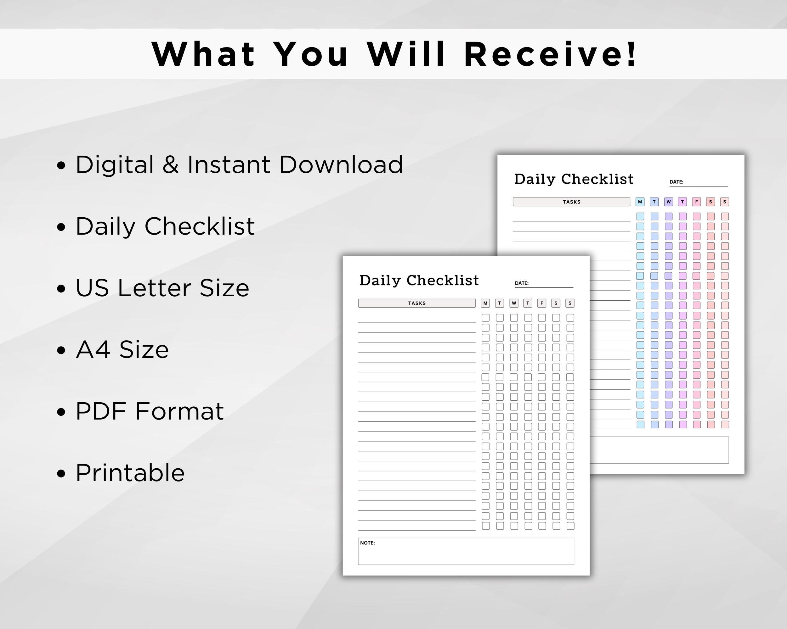 Printable Daily Checklist. Daily Task Checklist Template. Print at Home ...