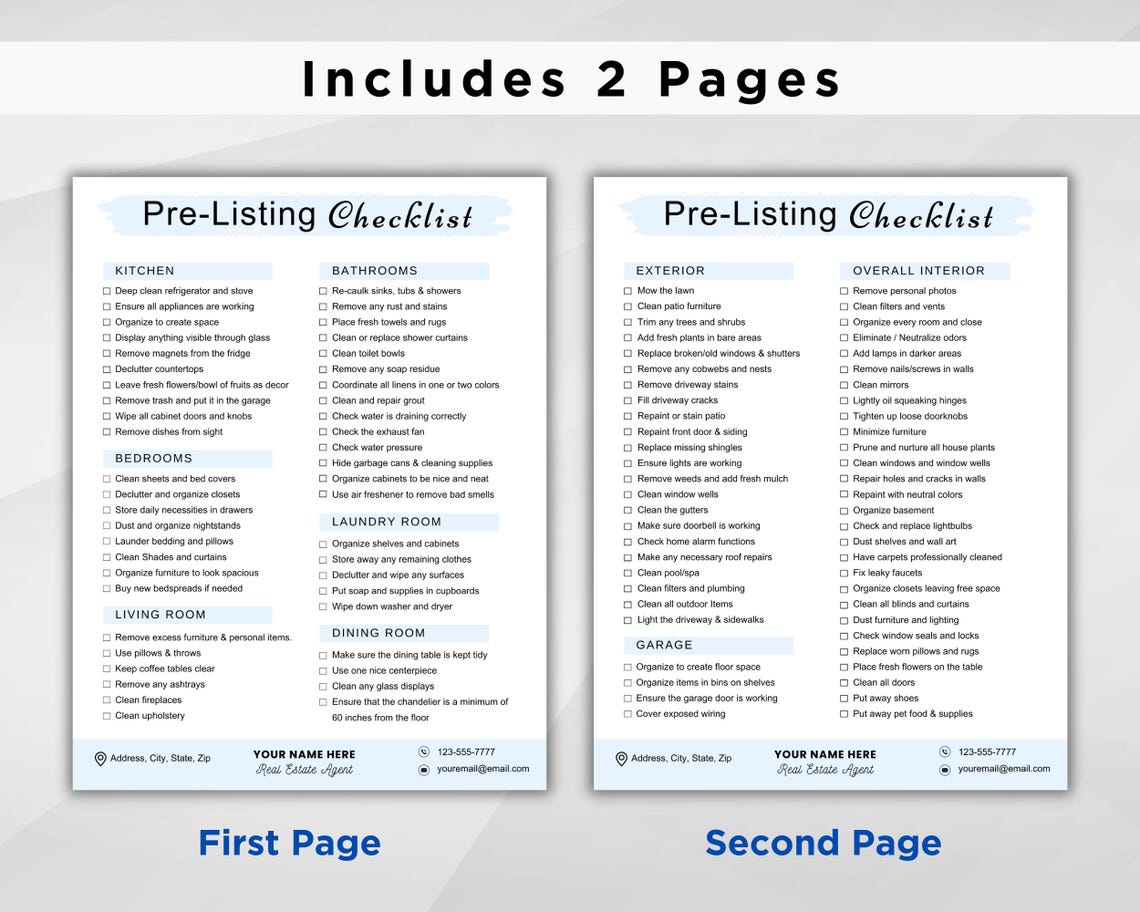 Pre-listing Checklist. Real Estate Prelisting Template. Sellers Agent ...
