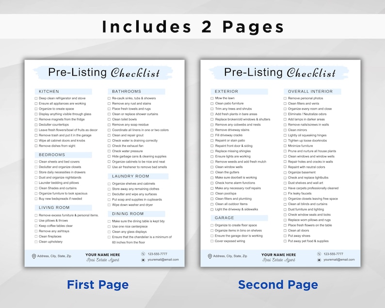 Pre-listing Checklist. Real Estate Prelisting Template. Sellers Agent ...