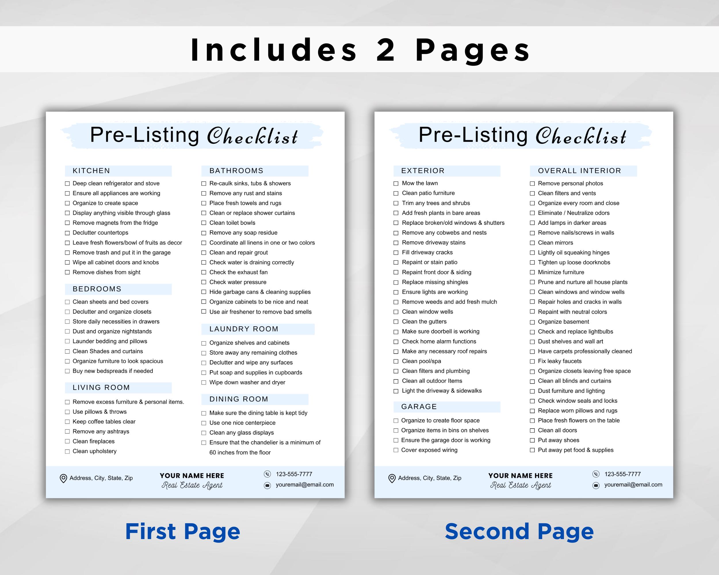 Pre-listing Checklist. Real Estate Prelisting Template. Sellers Agent ...