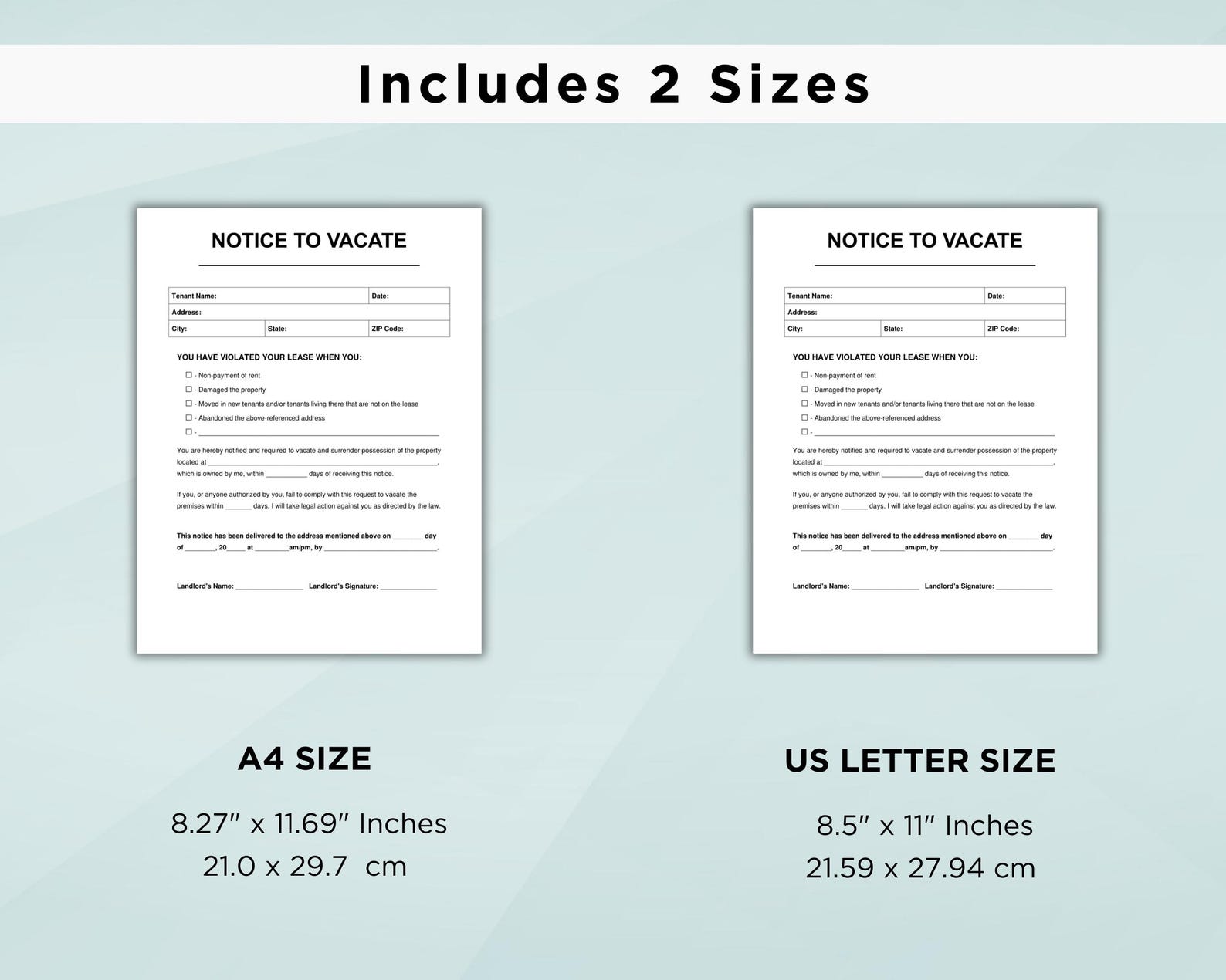 Printable Eviction Notice. Lease Termination Form. Editable Notice to ...