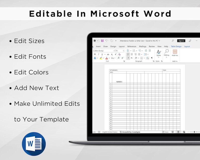 Attendance Tracker Printable. Attendance Sheet Template. Attendance ...