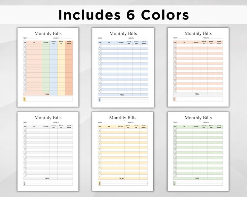 Editable Monthly Bill Log. Bill Payment Checklist Tracker. Printable ...