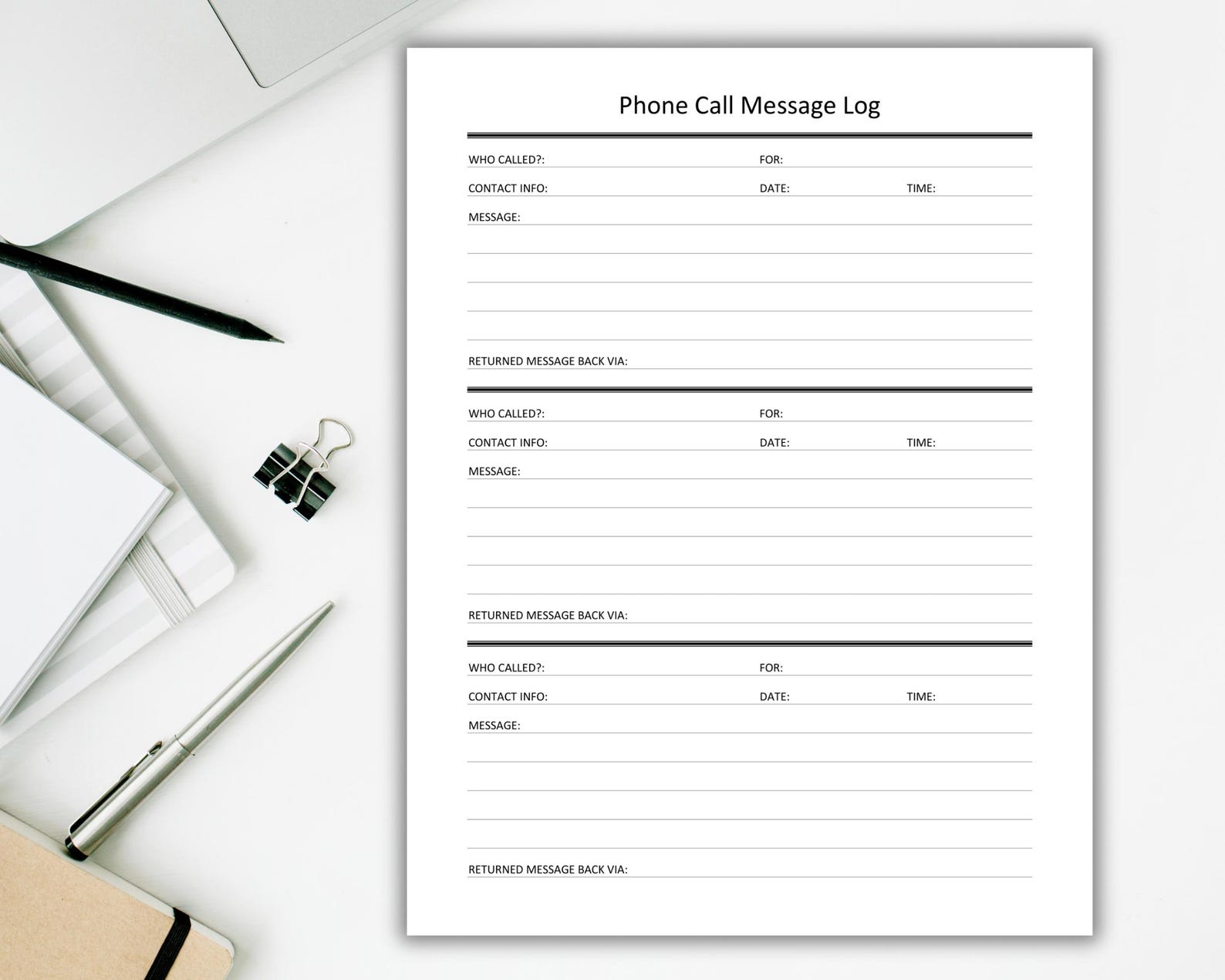 Editable Phone Call Message Log. Printable Message Log. Communication ...