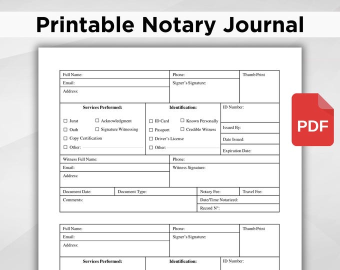 Notary Log Printable, Notary Public Record, Notary Journal, Notary Book ...