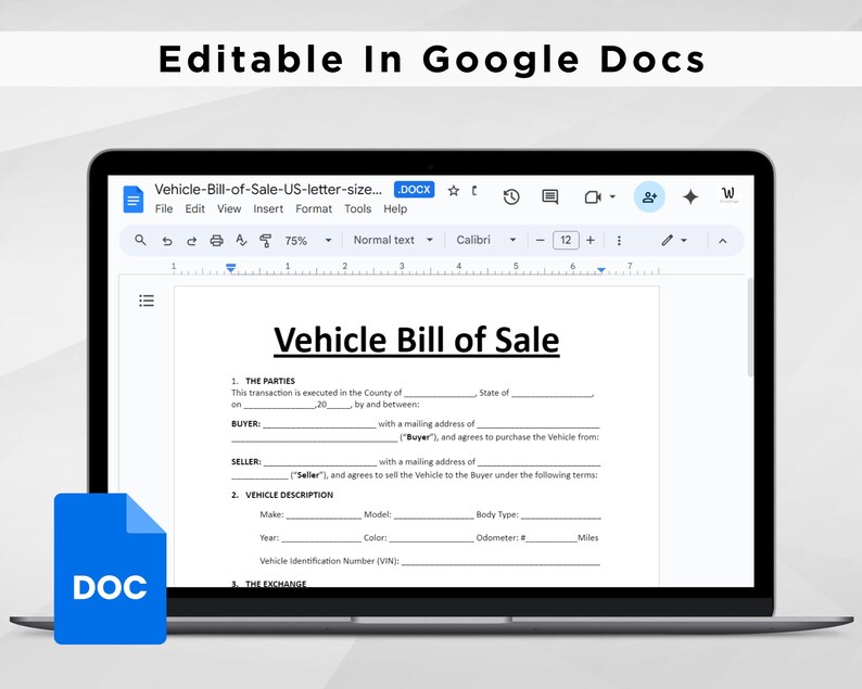 Editable Vehicle Bill of Sale Templates. Motor Vehicle Sale Contract ...